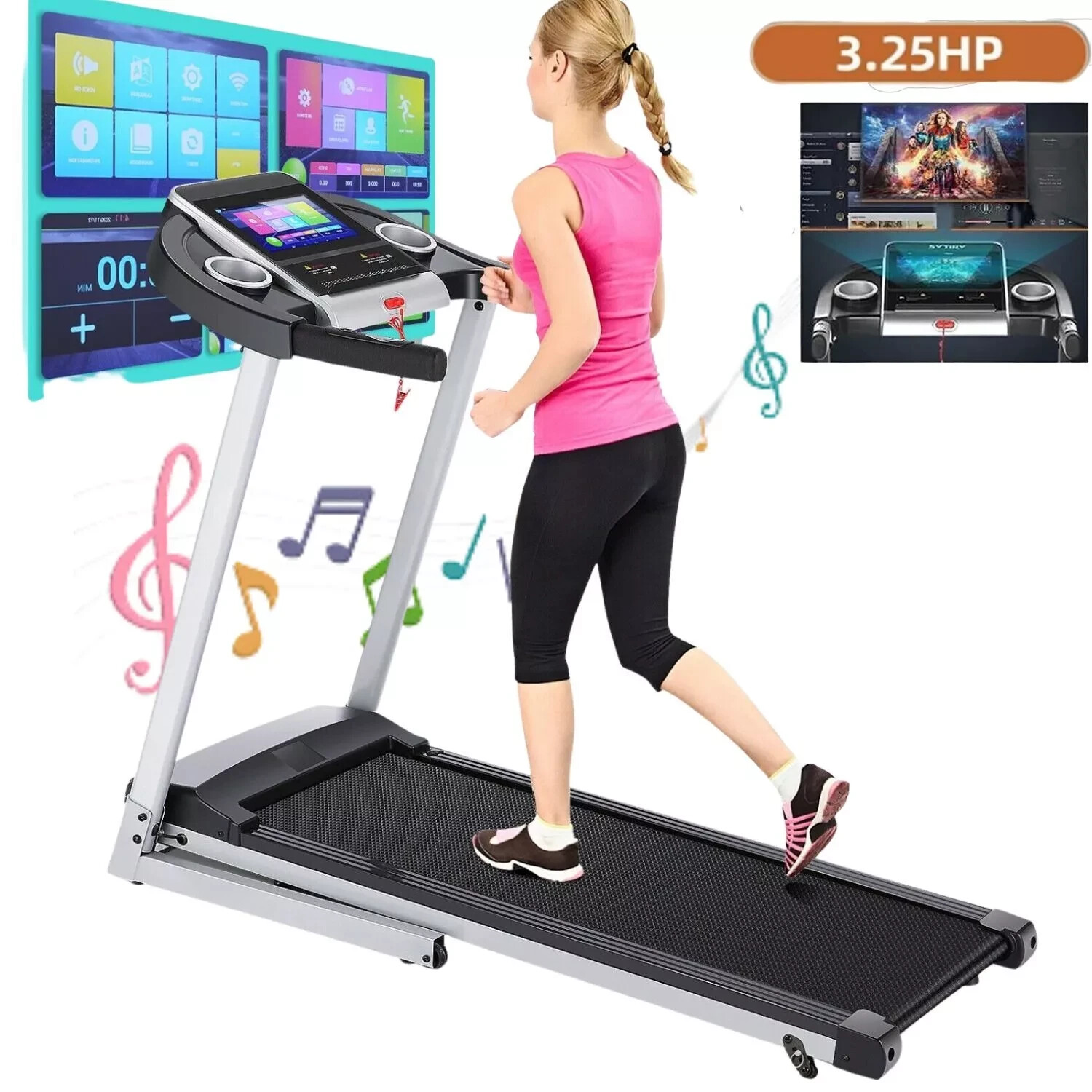 Treadmill Electric 3.25HP Folding Running Machine with Incline for Home ...