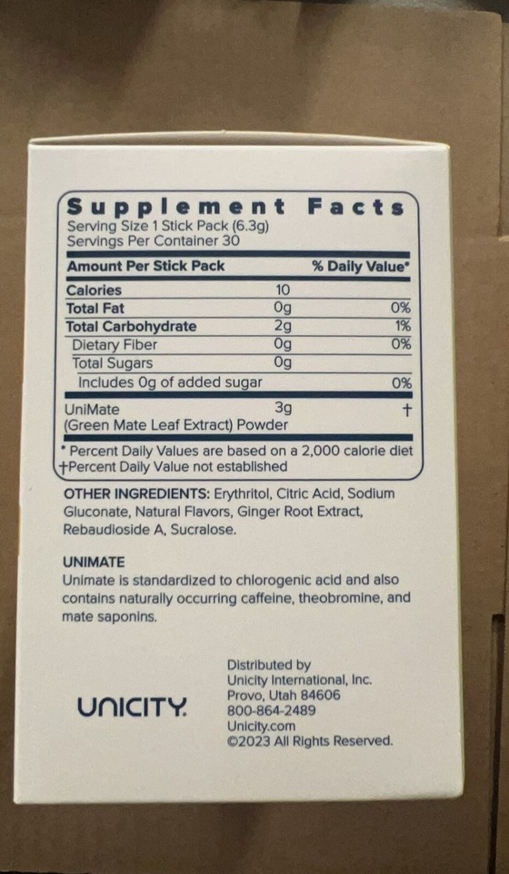 Unicity Unimate Yerba Mate Drink Mix Lemon Ginger Flavor 30 Packets New ...