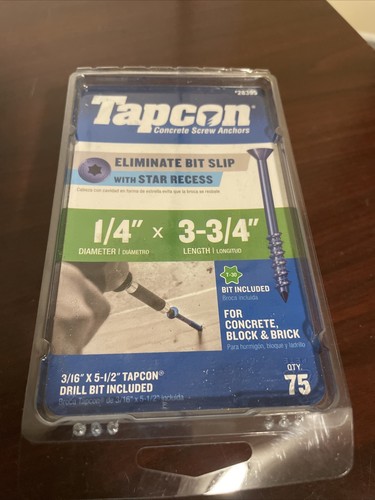 Tapcon 1/4” 3-3/4 in. Concrete Screws Anchors 75 pk Star Recess ...