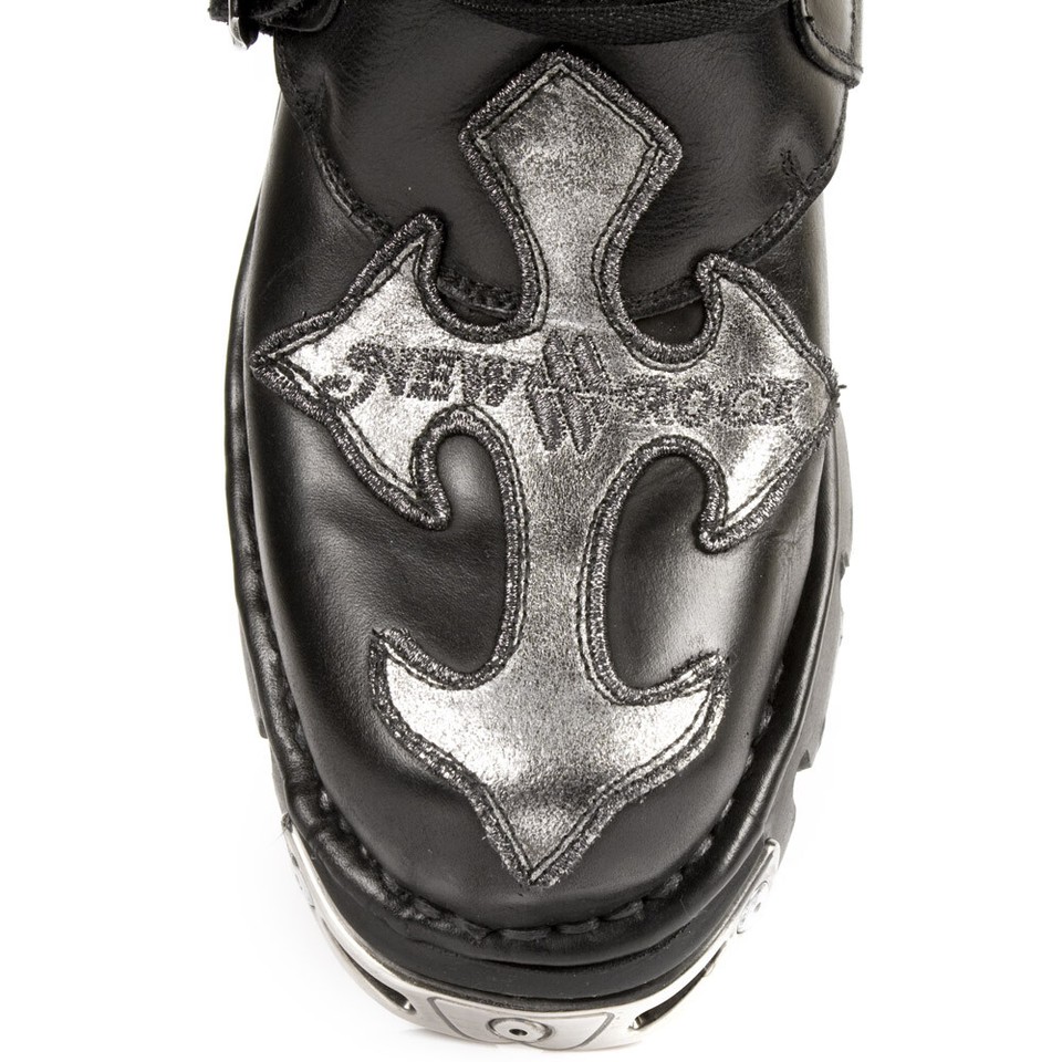 NEW ROCK 407-S1 Silver Cross BOOTS Black Leather Gothic Punk Biker ...