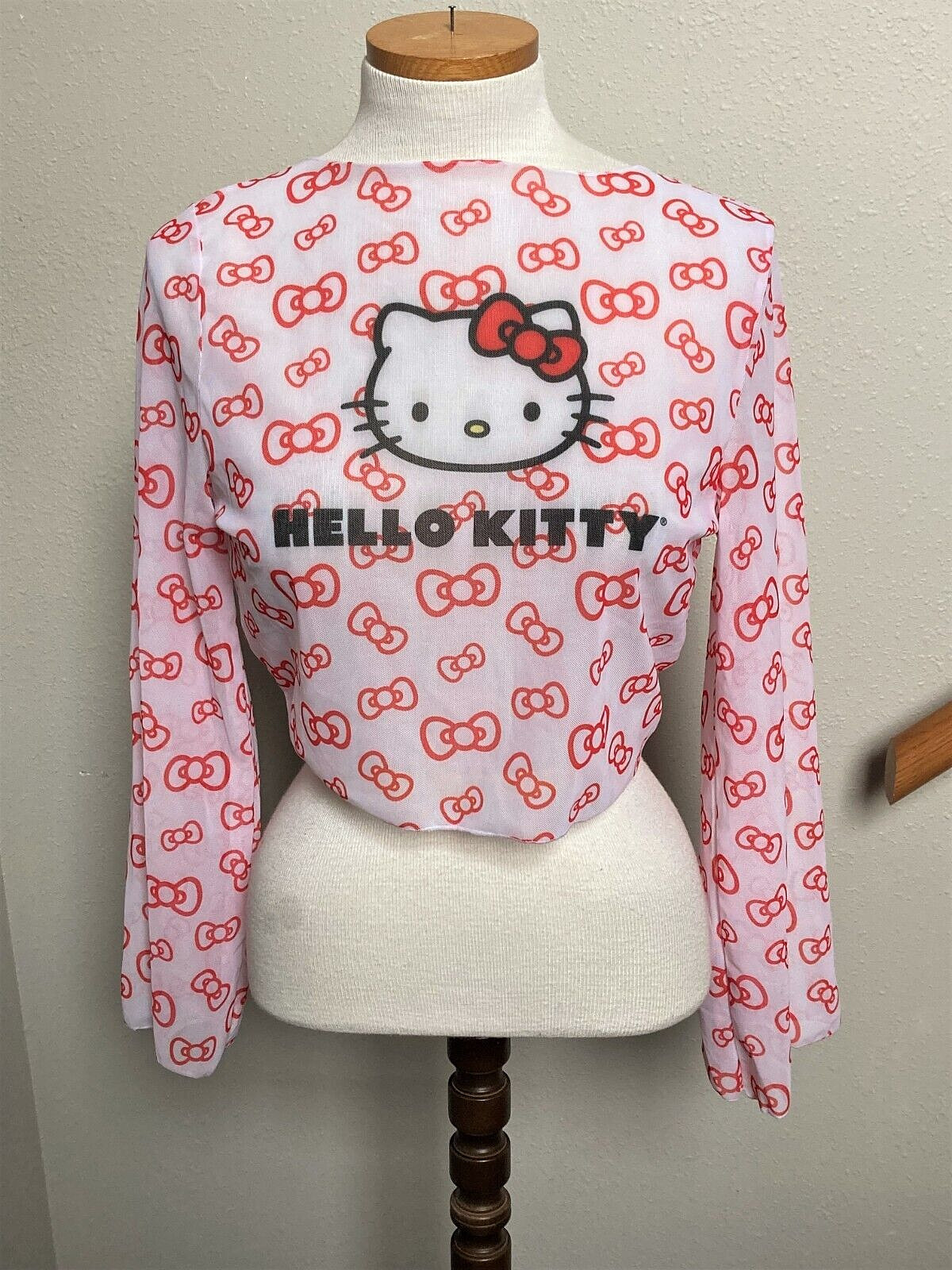 SHEIN X HELLO KITTY-L/S-MULTI COLOR-MESH TIE BACK TOP… - Gem