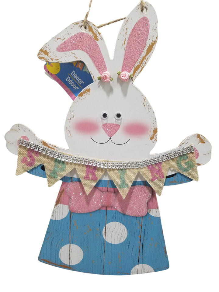 Easter Spring Colorful Hanging Happy Bunny Door Wall Decor Sign 11" x ...