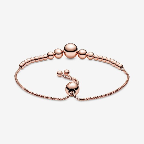 New Pandora Rose Gold Plated String of Beads Slider Bracelet 587749C00 ...