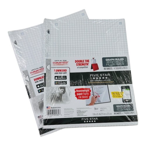 2 Packs Five Star Graph Ruled Reinforced Filler Paper 4 Sq/Inch 80 ...