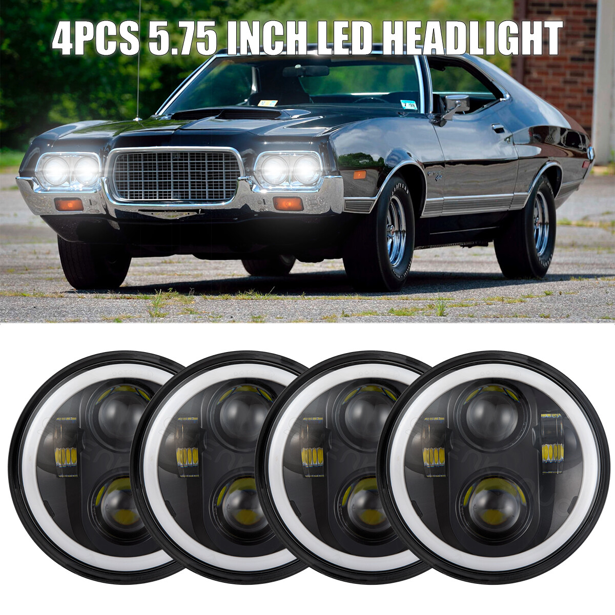 4pcs 5.75 5-3/4" Black Sealed DRL LED Headlights for Ford LTD ...