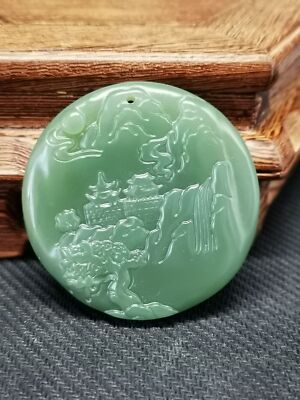 Perfect Hard Jade Precision Carved Landscape Excellent Pendant R07578 ...