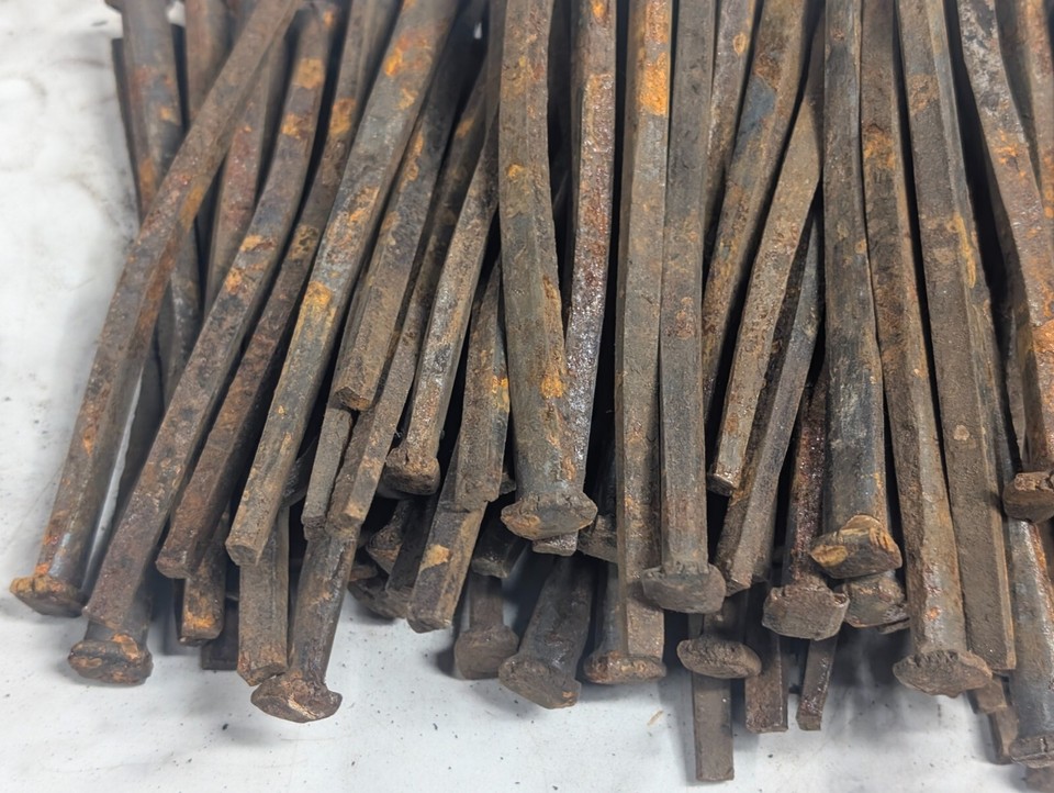 Lot QTY 10 Antique ~5" long square cut nails Steel Iron Blacksmith DIY ...