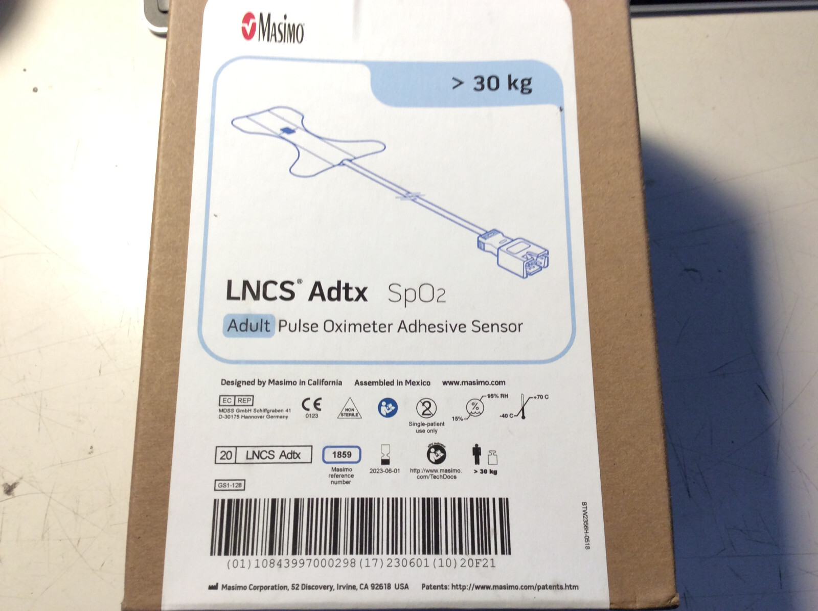Box of 20 Masimo LNCS ADTX SpO2 Adult Pulse Oximeter Adhesive Sensor ...