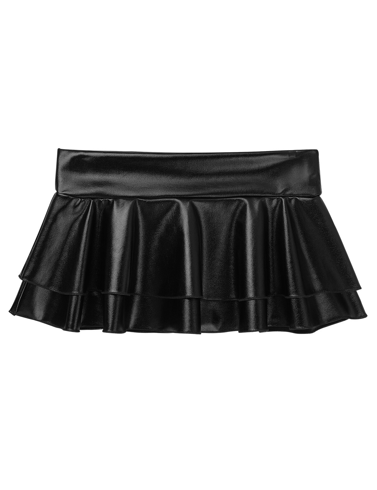 Women Shiny Metallic Dance Double Layered Ruffled Skirt Night Club ...