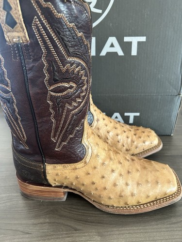 Ariat Men's Broncy Antique Saddle Full Quill Ostrich Square Toe Boots 9 ...