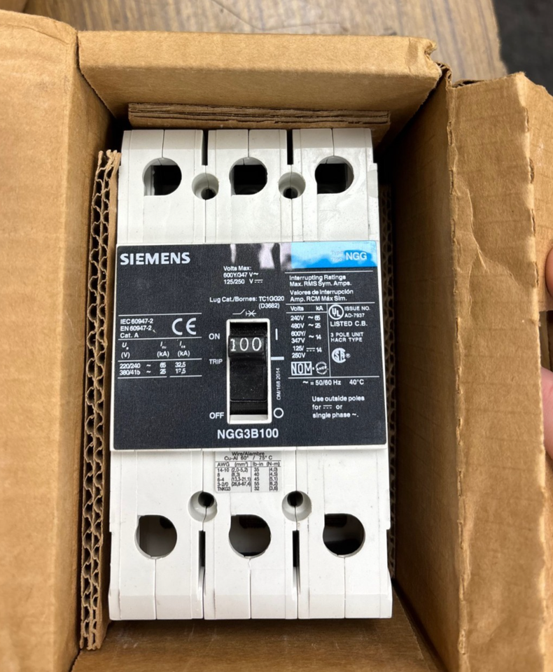 NEW IN BOX -NGG3B100L -Siemens 100A 480V 3P Breaker | eBay