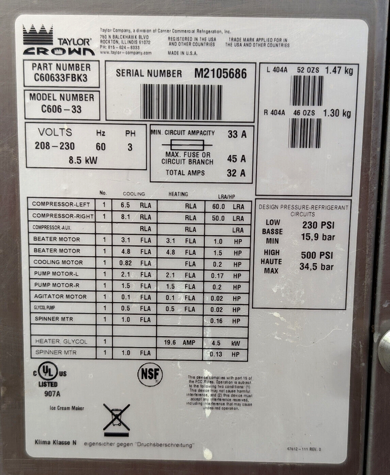 Taylor Crown C606-33 Combination Shake & Soft Serve Freezer, Floor ...