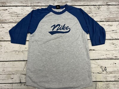 VTG Nike Script Spell Out Women's Navy Blue/Gray 3/4 Sleeve Black Tag T ...