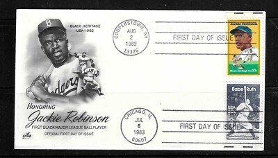 USA SC # 2016 Jackie Robinson / 2046 Babe Ruth FDC . Artcraft Cachet ...