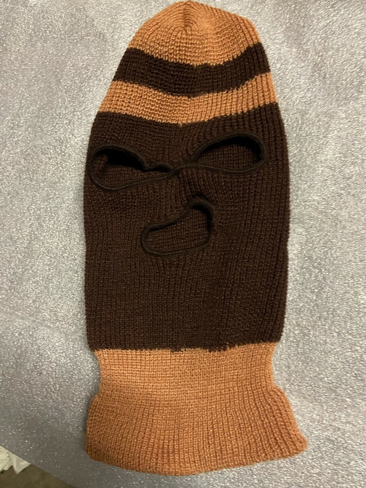 ACRYLIC SKI MASK, FULL FACE, UNISEX, 3 HOLES, 16" LONG, NEW, BROWN/TAN ...