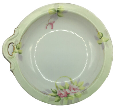 Nippon Nappy Round Reticulated Bowl Hand Painted Gold Handle Green Pink ...