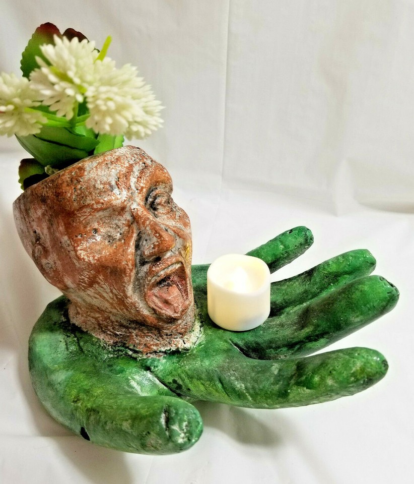 Handcrafted Cement Hand & Head Sculpture by Bren Indoors or Outside ...