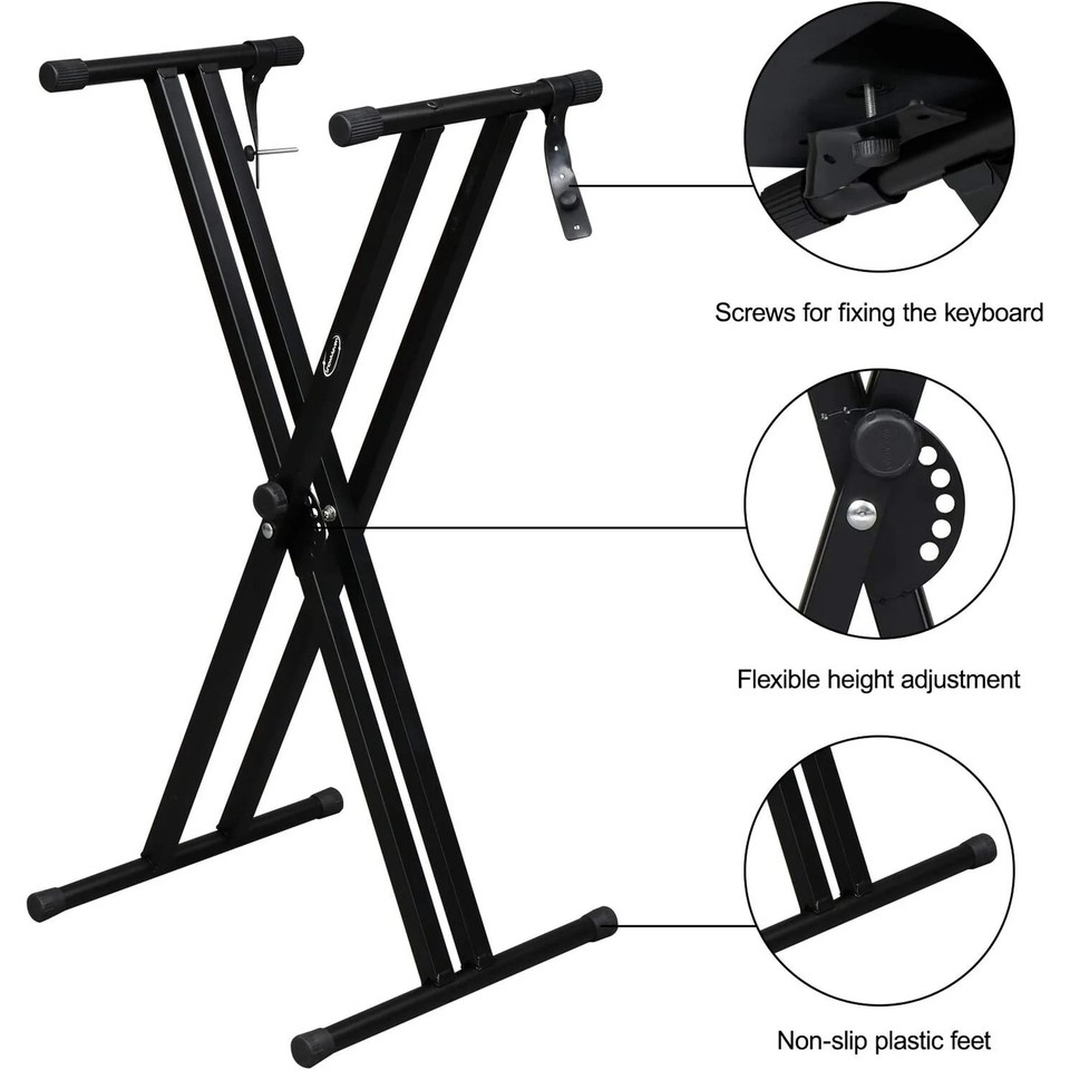 Keyboard Stand and Bench Set: Heavy Duty Double-X Keyboard Stand for 61 ...