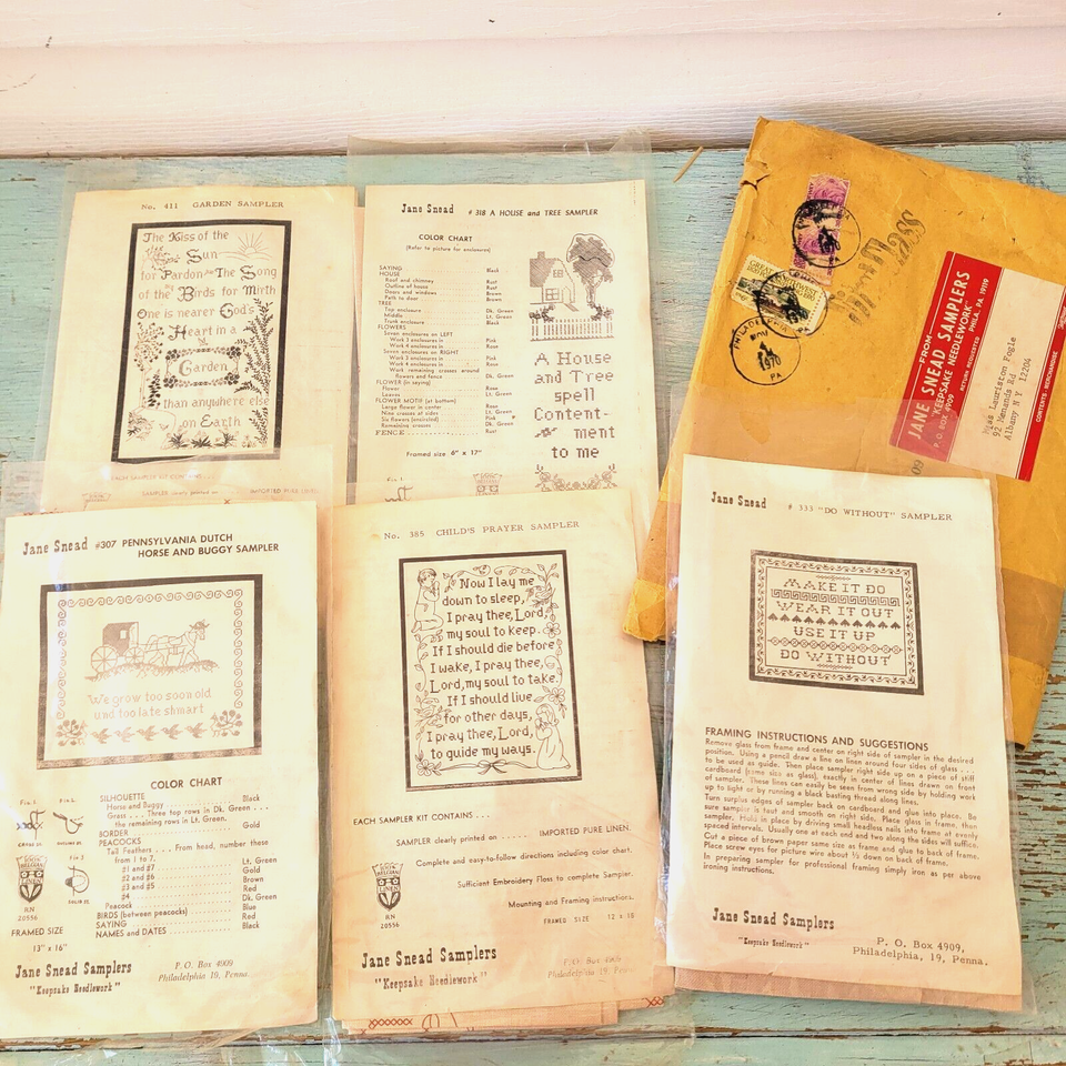 Lot of 5 Vintage Jane Snead Samplers 1970s Stamped Cross Stitch ...