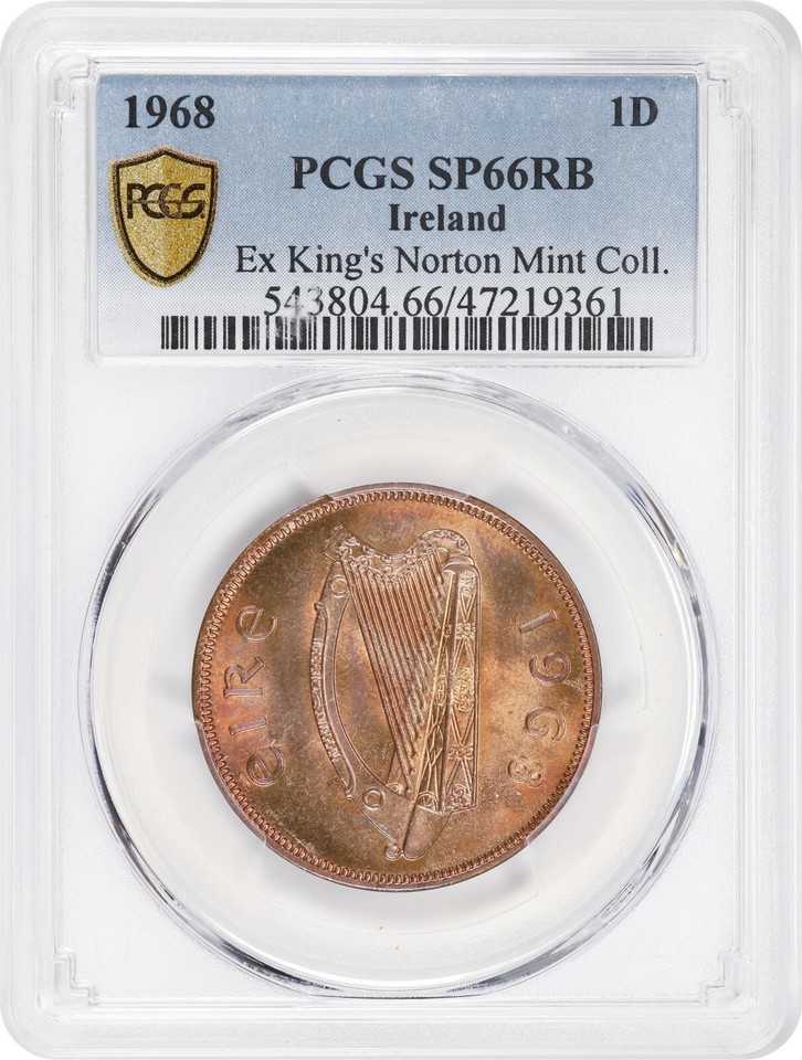 IRELAND , 1D SPECIMEN 1 PENNY 1968 - PCGS SP 66 RB - KINGS NORTON MINT ...