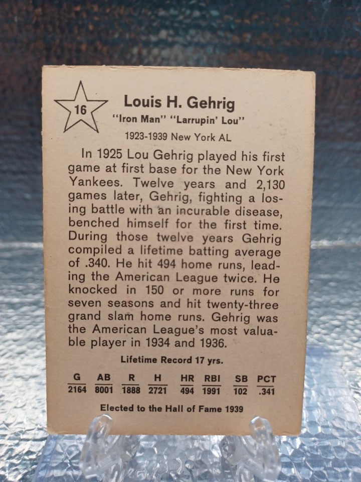 1961 Golden Press Baseball #16 Lou Gehrig New York Yankees HOF VG-EX ...