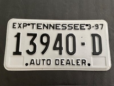 1997 Tennessee Auto Dealer License Plate Tag 13940-D | eBay