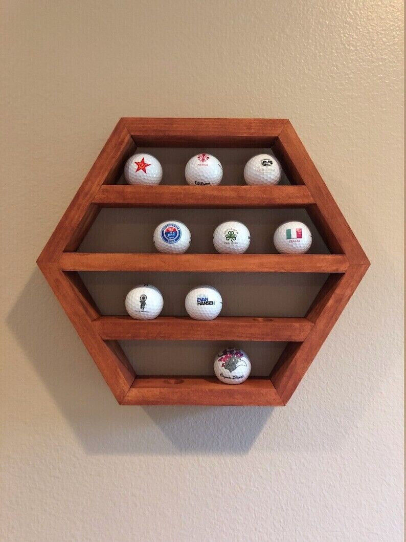 Display Solid Wooden Shelf Golf Ball Shadow Box Collectable Handmade ...
