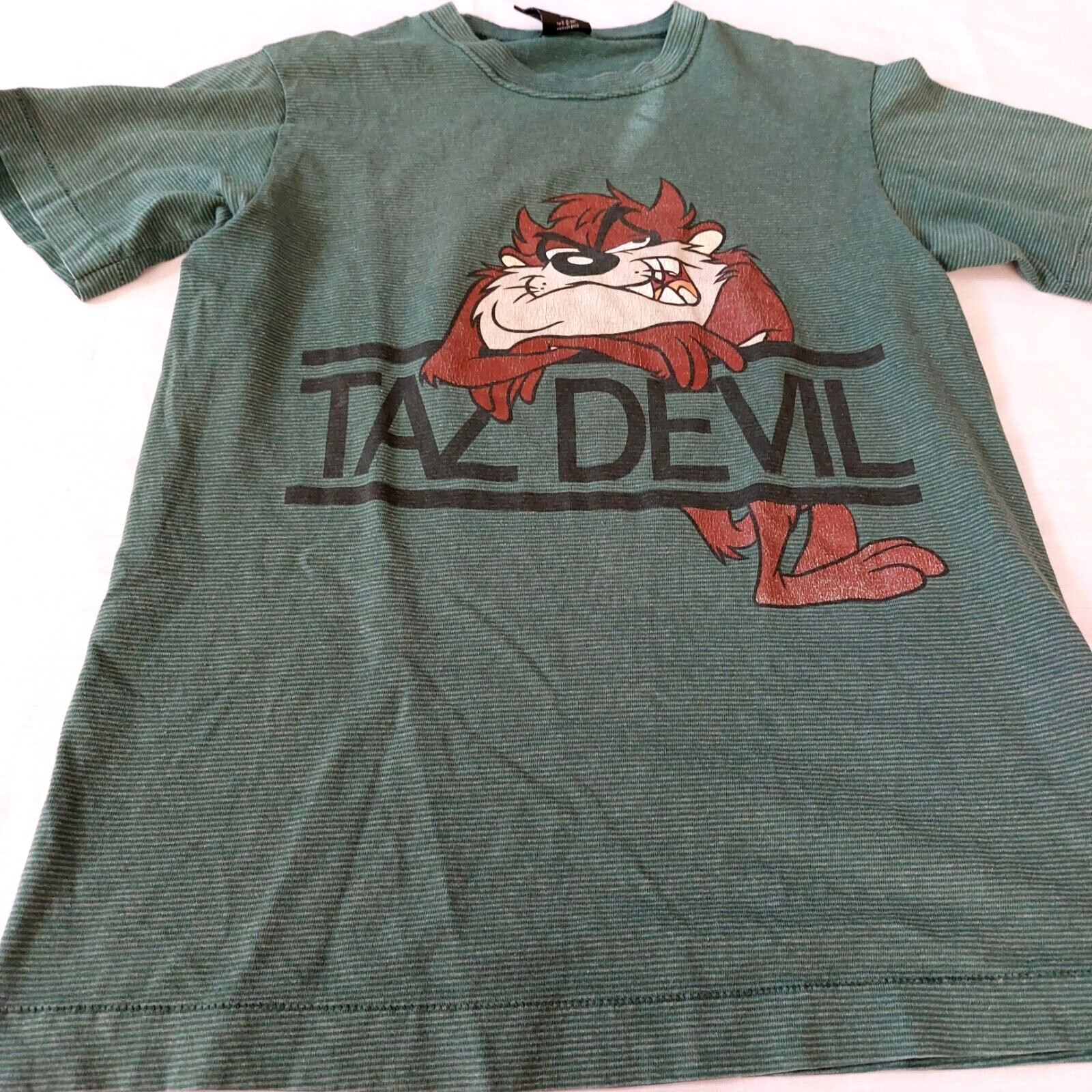 Vintage Warner Bros Looney Tunes Taz Green Striped T-… - Gem