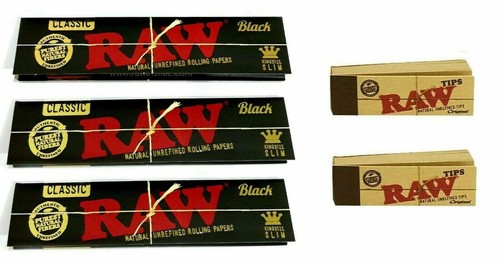 RAW Black CLASSIC 3 Rolling Papers King Size Slim with 2 Roach Filter ...