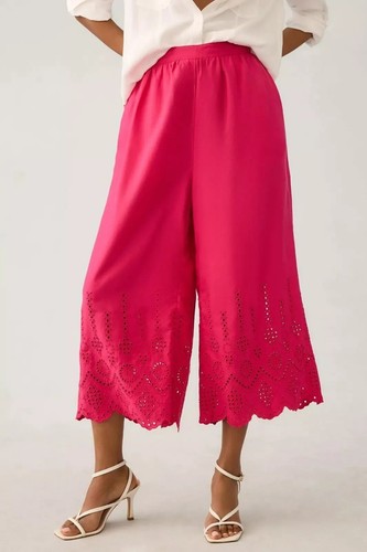 By Anthropologie Wide-Leg Eyelet Crop Pants Crochet Lace Embroidered XS ...