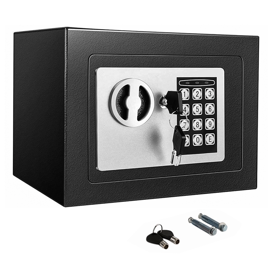 4.6L Small Black Solid Steel Digital Safe Home Office Heavy Duty Money ...