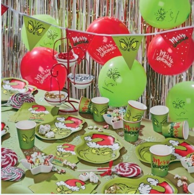 The Grinch Christmas Paper Cups,Plates,Napkins,Balloons,Bunting 36 ...