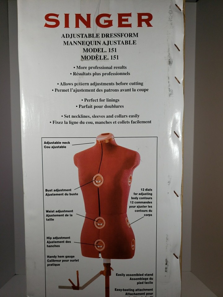 New Singer Model 151 Adjustable Dressform Mannequin Fits Sizes 16-22.5 ...