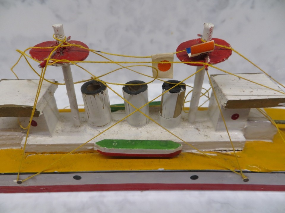 Vintage Navy Wooden Commemorative Model Gun Boat Ship & Original Box ...