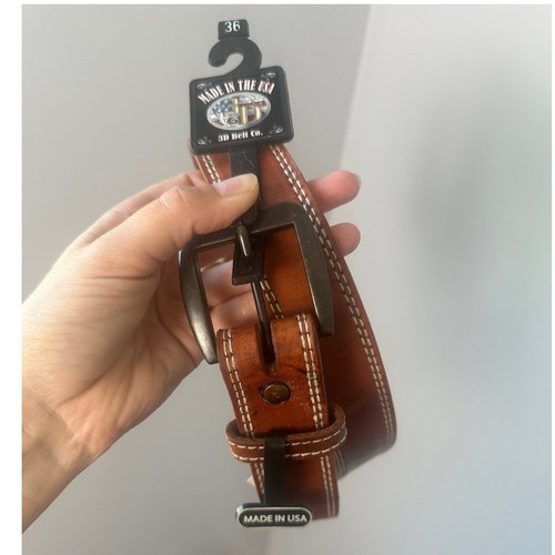 3D Belt Co. Leather Belt Made in USA Western Style Brown Size 36 | eBay