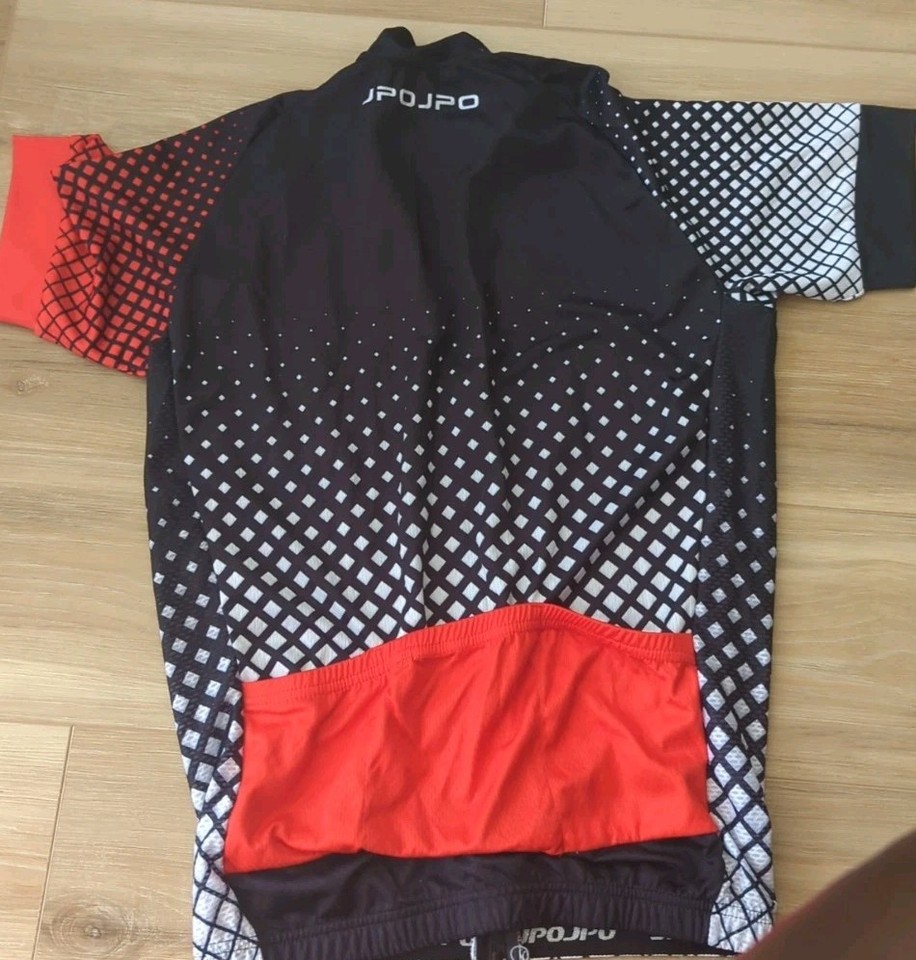 JPOJPO Cycling Jersey Size S Black White Red Full Zip Pockets Polyester ...