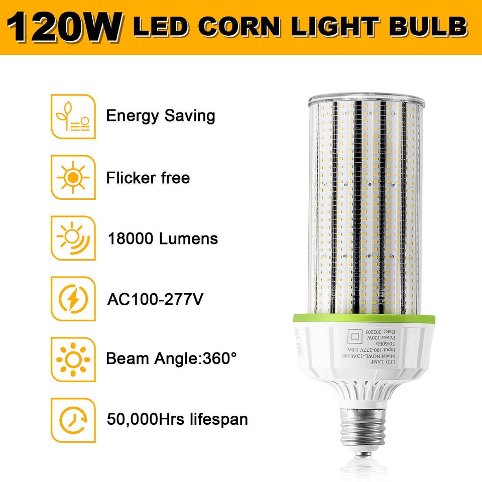 6Pack Commercial 120W LED Corn Light Bulb E39 Large Mogul Base ...