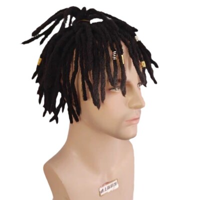 Short Afro Curly Dreadlock Toupee for Men Synethetic Black African ...