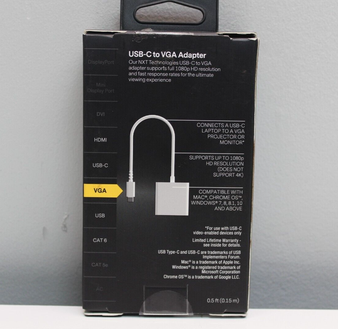 NXT Technologies Usb-C To Vga Display Adapter 6" White NX60401 NXT. for ...