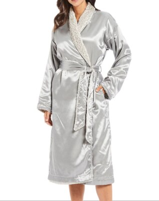 LITTLE GIRAFFE Women's Grey Super Soft Silver Luxe Snow Leopard Robe ...