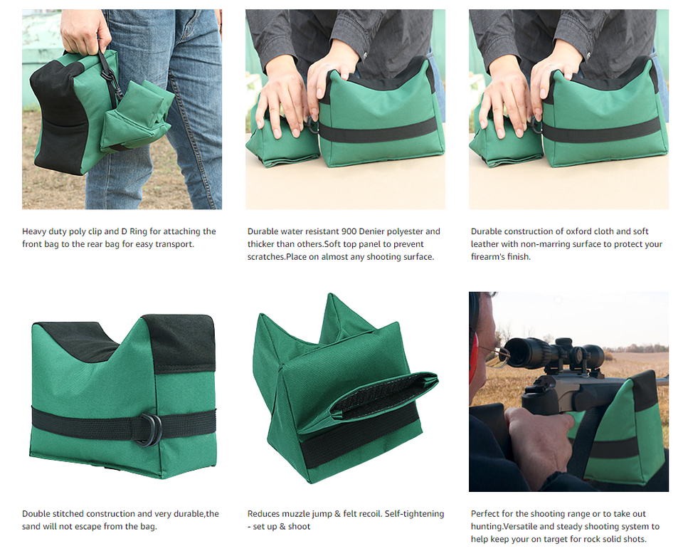 Tactical Shooting Gun Rest Bench Front Rear Sand Bag Combo Set-Unfilled ...