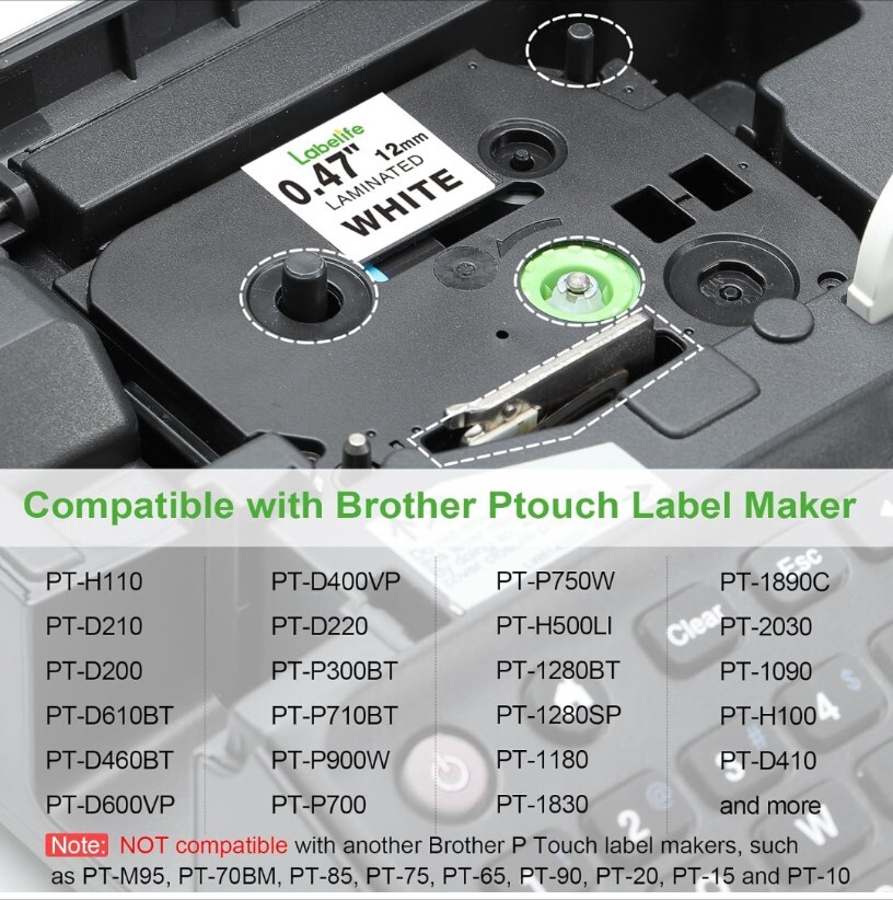 Labelife 6-Pack Compatible Brother P Touch Label Tape TZe TZ Tape 12mm ...