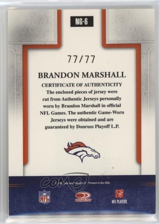 2007 Donruss Gridiron Gear Next Generation Jerseys 77/77 Brandon ...