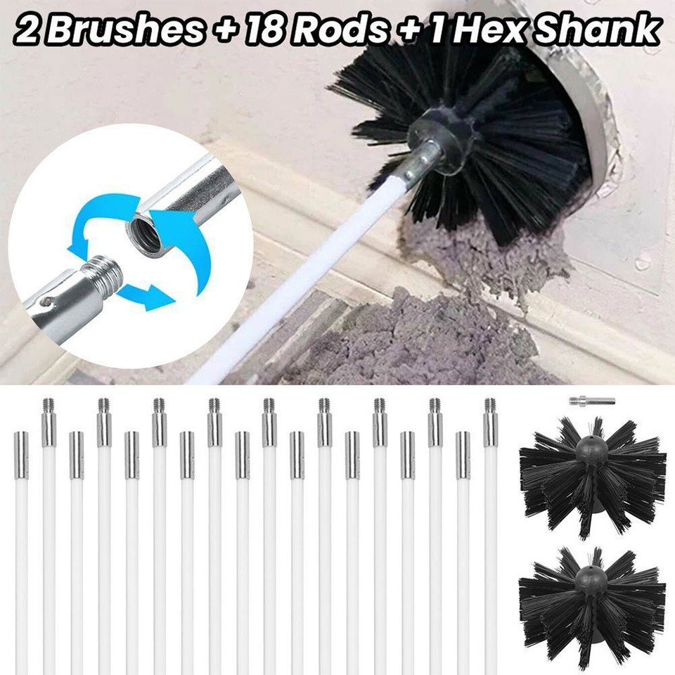 21Pcs Flexible Chimney Sweep Set Flue Sweeping Brush Rod Kit Soot ...