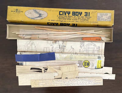 RARE 1940s Austin Craft CIVY BOY 31 Balsa Wood Model Airplane Kit ...