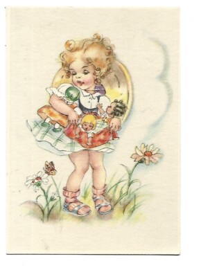 ILLUSTRATION GRAND FORMAT 15 X 10.5 CM - FILLETTE AVEC SES POUPEES | eBay