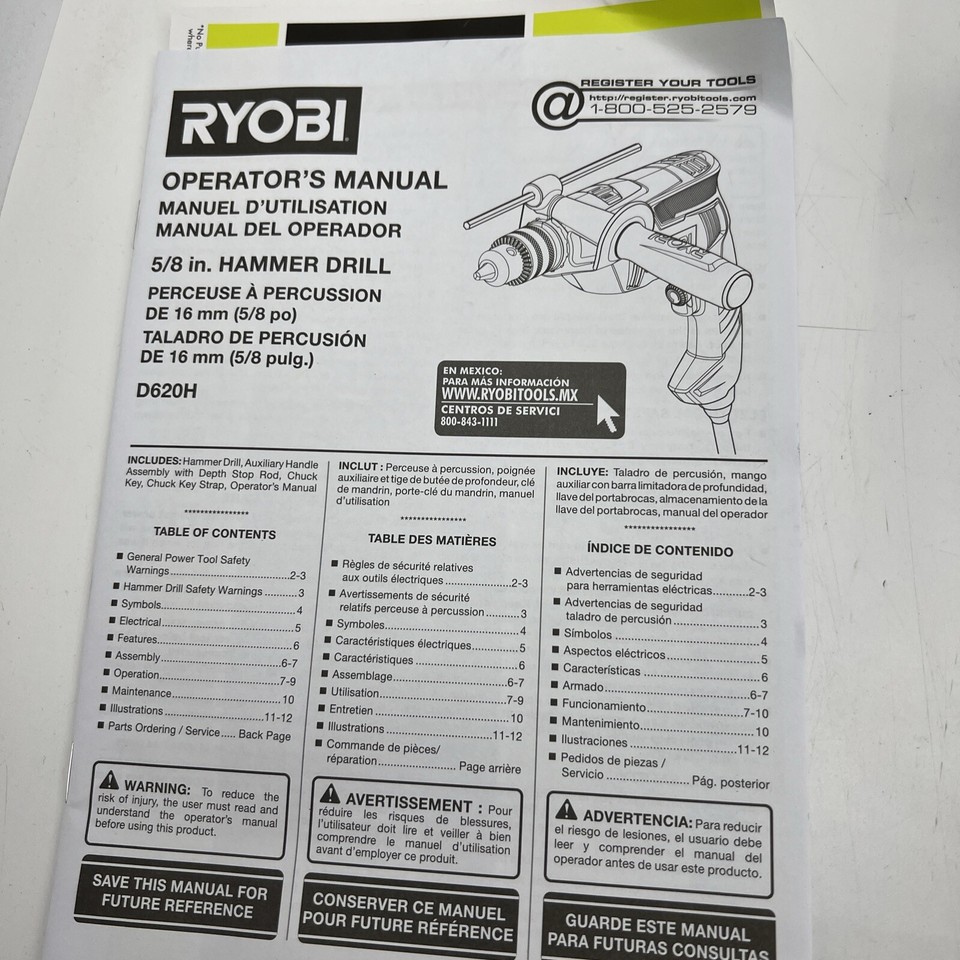 Ryobi D620H 6.2 Amp 1/2" Variable Speed Hammer Drill - Powerful ...