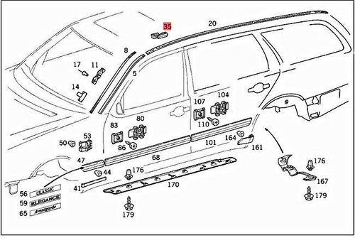 Genuine MERCEDES S210 White water deflector to roof Retaining clip ...