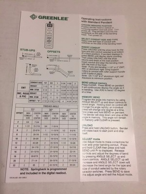 NEW GREENLEE 855 CONDUIT PIPE BENDER DECAL SMART QUAD BENDER STICKER ...