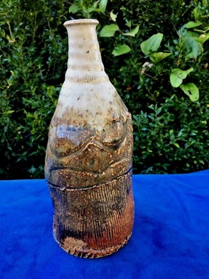 RAKU Pottery Vase Stylized Face Chinese Mask Frog Eyes Motif Studio ...